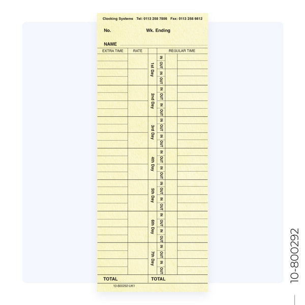10-800292 Weekly Clocking Cards for TP300 (Quantity 1000) – Clocking ...