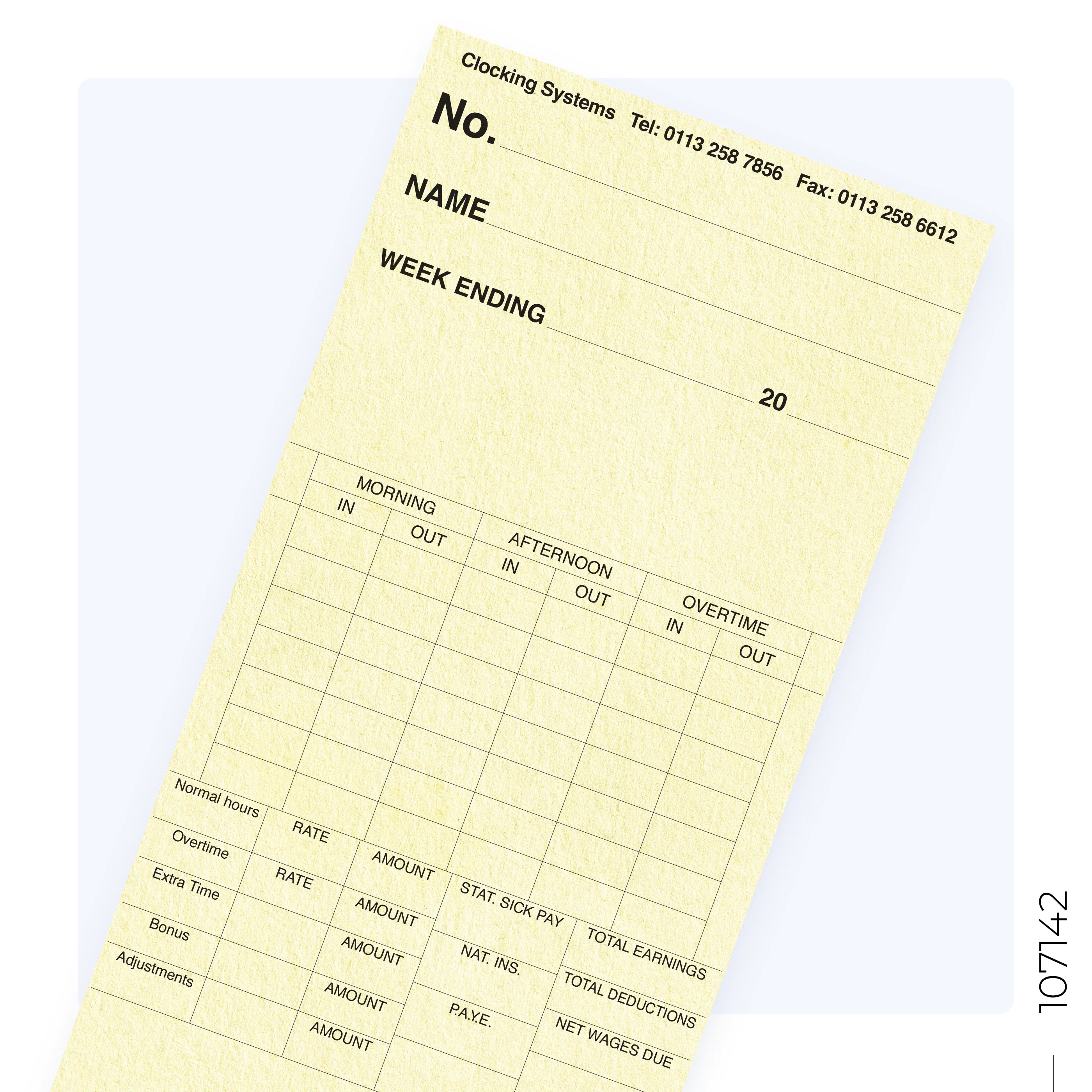 107142 Weekly Clocking Cards (Quantity 1000) – ClockingSystems