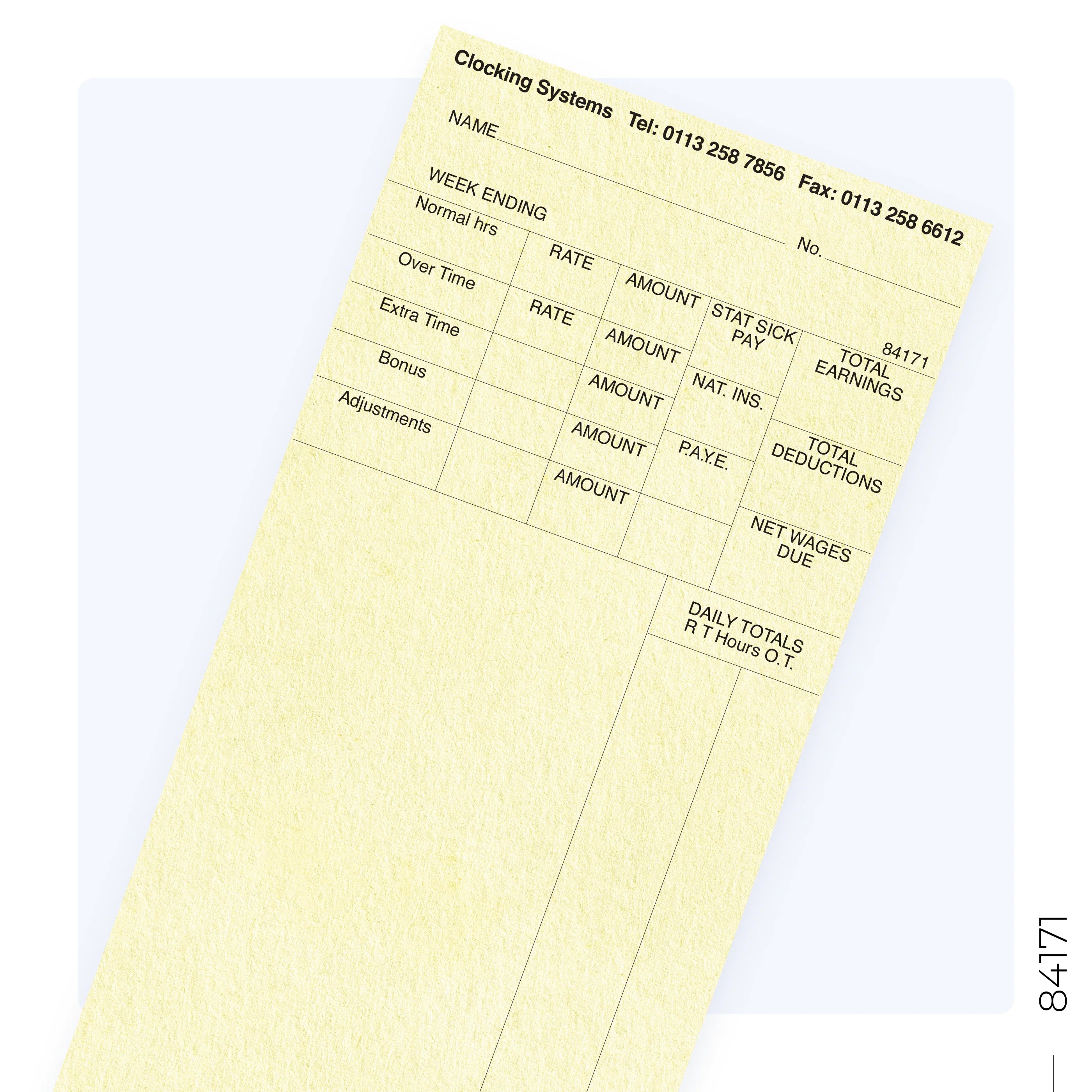 84171 Weekly Clocking Cards (Quantity 1000) – Clocking Systems